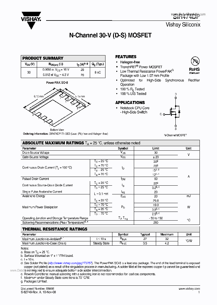 SIR474DP_251494.PDF Datasheet Download --- IC-ON-LINE