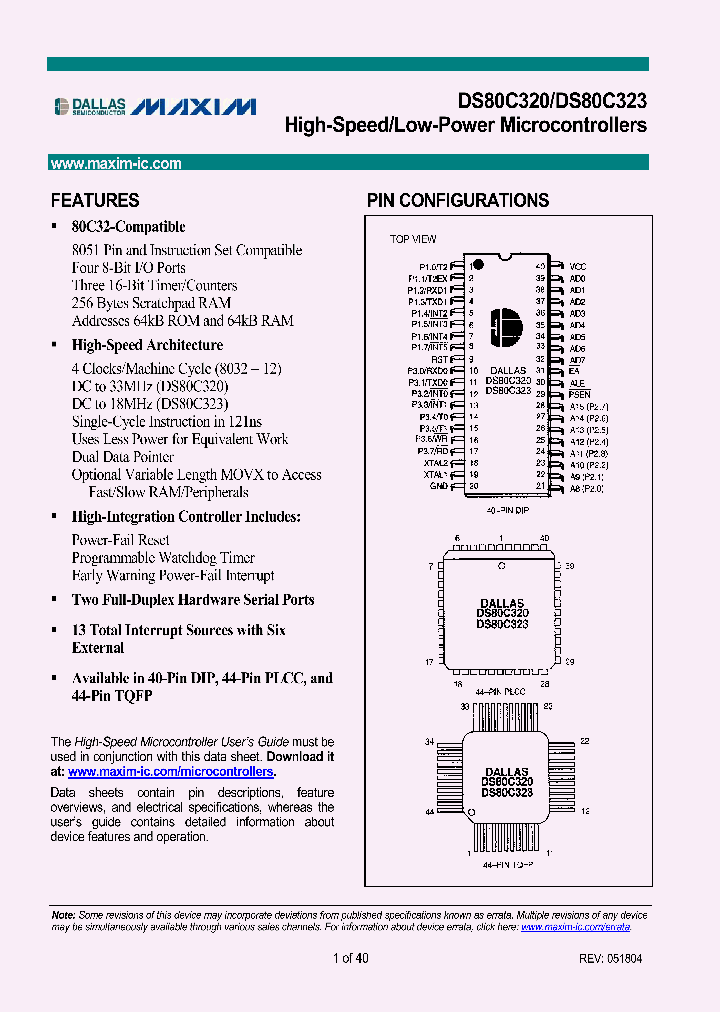 DS80C320-QCG_362656.PDF Datasheet Download --- IC-ON-LINE