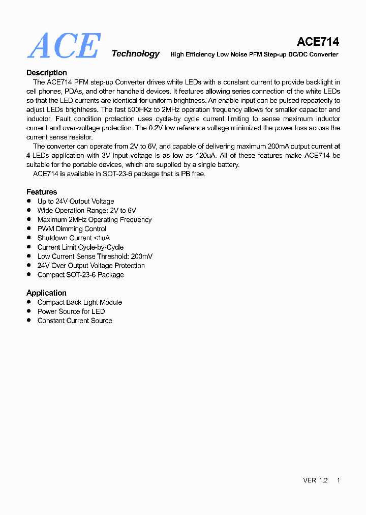 ACE714_648298.PDF Datasheet Download --- IC-ON-LINE