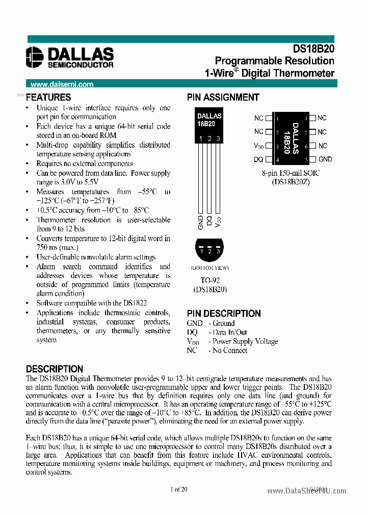 18B20_288730.PDF Datasheet Download --- IC-ON-LINE