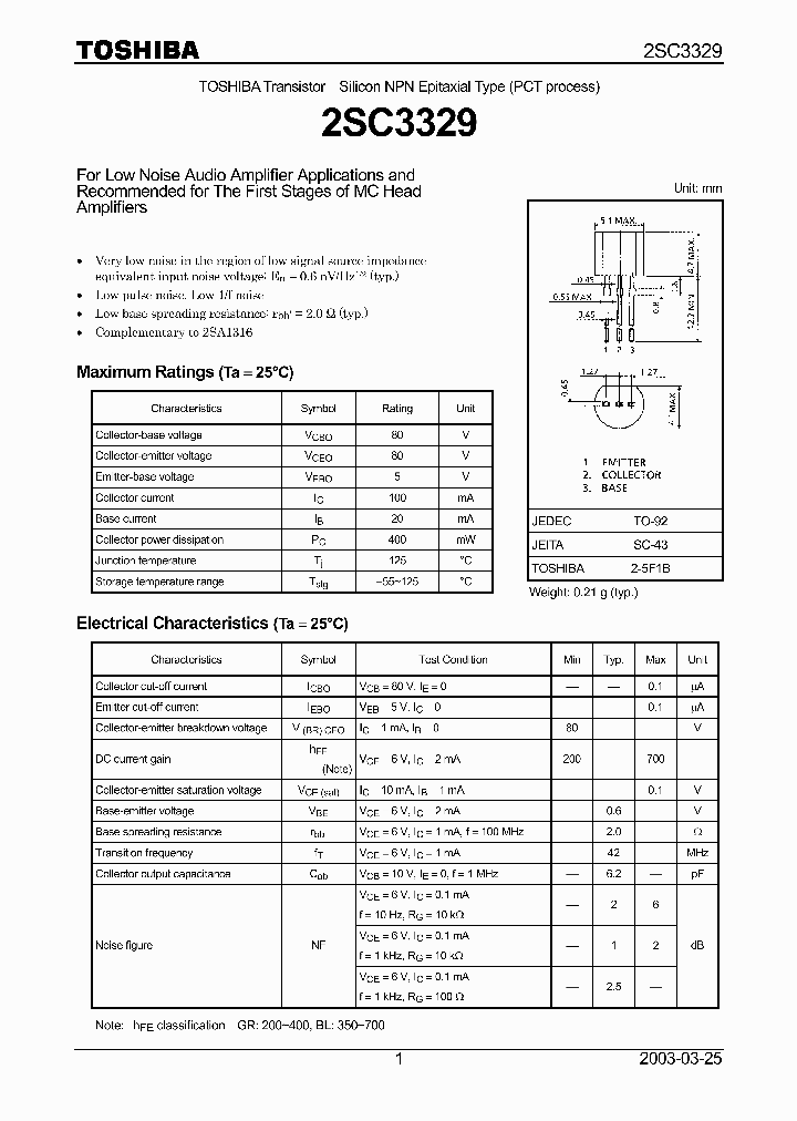 2SC3329_316612.PDF Datasheet Download --- IC-ON-LINE