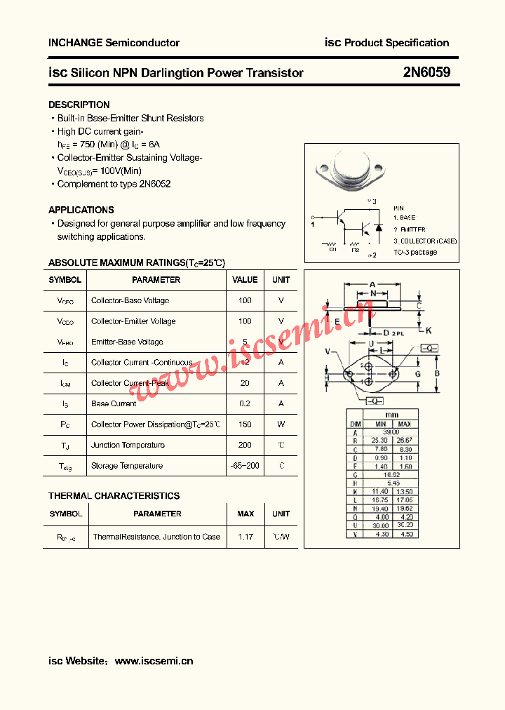 2N6059_708953.PDF Datasheet Download --- IC-ON-LINE