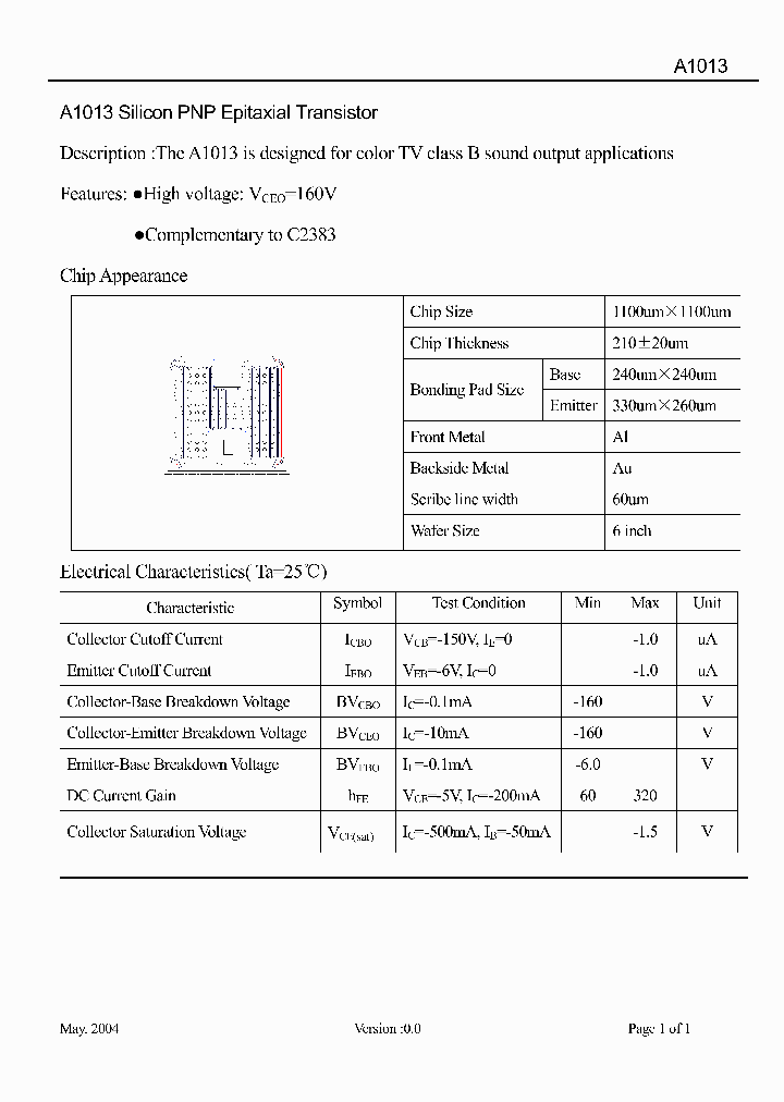 A1013_316940.PDF Datasheet Download --- IC-ON-LINE