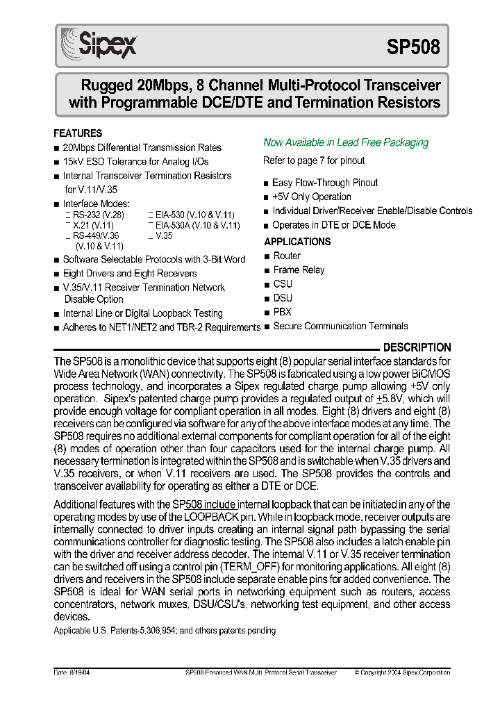 SP508_318482.PDF Datasheet Download --- IC-ON-LINE
