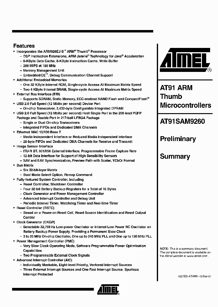 AT91SAM9260-QU_383736.PDF Datasheet Download --- IC-ON-LINE