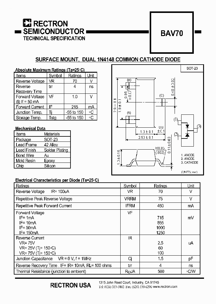 BAV70_392066.PDF Datasheet Download --- IC-ON-LINE