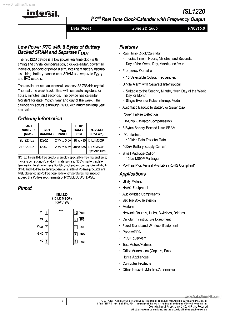 ISL1220_420334.PDF Datasheet Download --- IC-ON-LINE