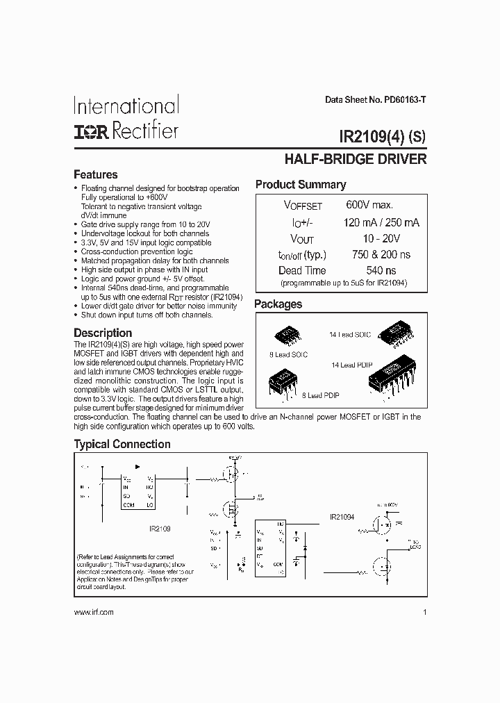 IR2109_474338.PDF Datasheet Download --- IC-ON-LINE