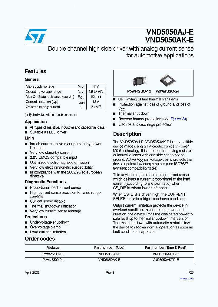 VND5050AJ-E_430360.PDF Datasheet Download --- IC-ON-LINE