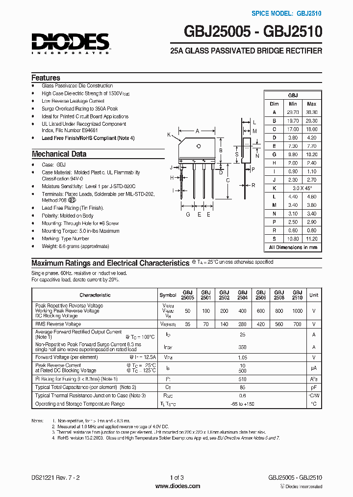 GBJ2510-F_860463.PDF Datasheet Download --- IC-ON-LINE