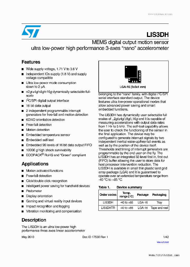 LIS3DH_478011.PDF Datasheet Download --- IC-ON-LINE
