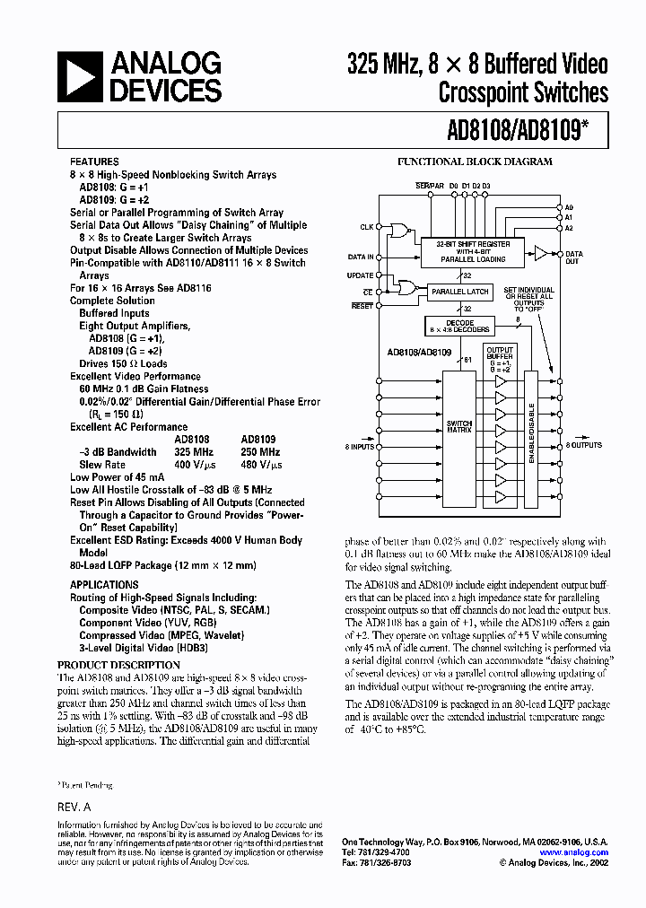 AD8108_668507.PDF Datasheet Download --- IC-ON-LINE