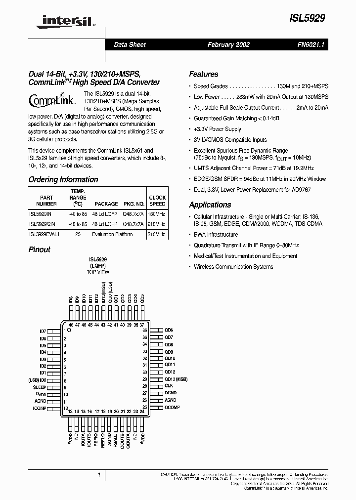 ISL59292IN_715127.PDF Datasheet Download --- IC-ON-LINE