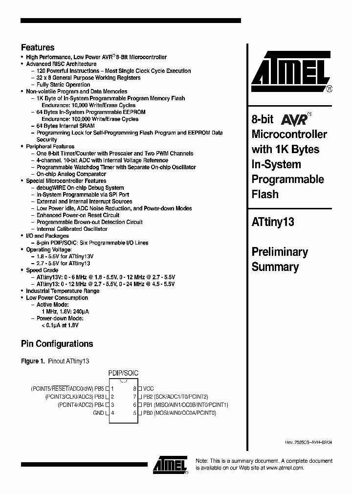 ATTINY13_766288.PDF Datasheet Download --- IC-ON-LINE