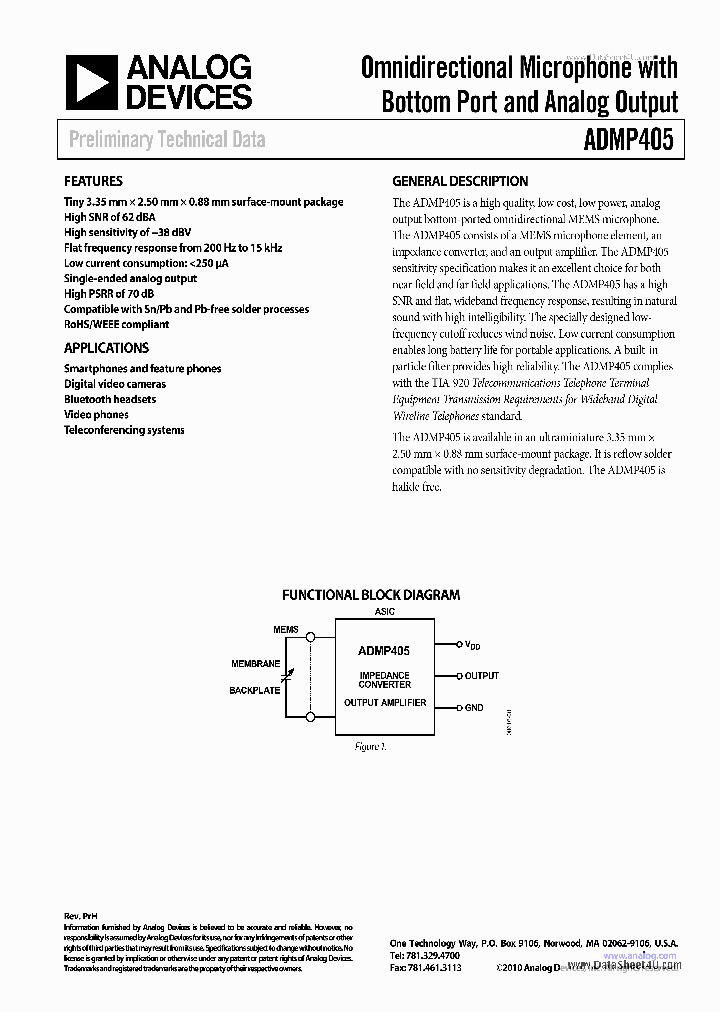ADMP405_716226.PDF Datasheet Download --- IC-ON-LINE