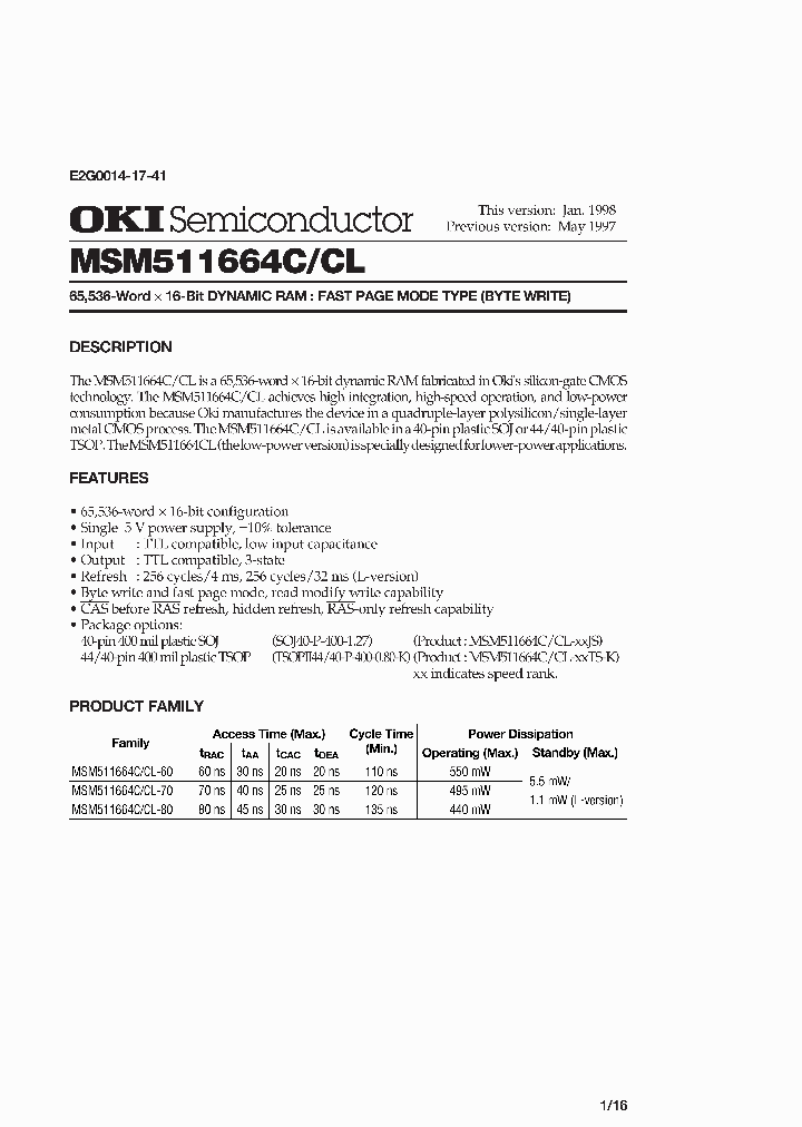 MSM511664CL-80TS-K_658293.PDF Datasheet Download --- IC-ON-LINE