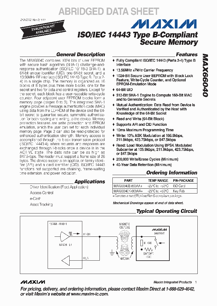 MAX66040K_1084594.PDF Datasheet Download --- IC-ON-LINE