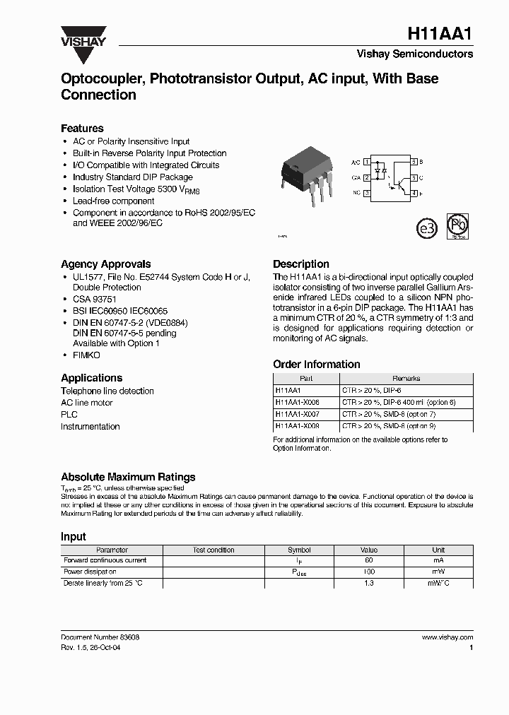 H11AA1-X006_965439.PDF Datasheet Download --- IC-ON-LINE