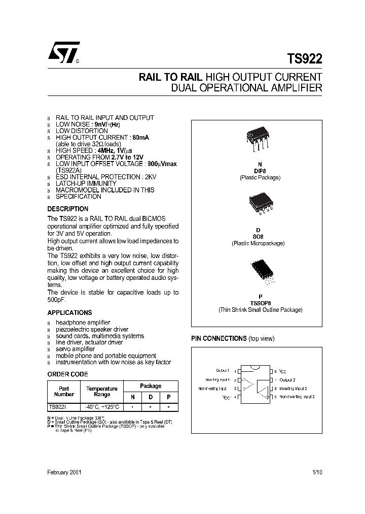 TS922IDT_980886.PDF Datasheet Download --- IC-ON-LINE
