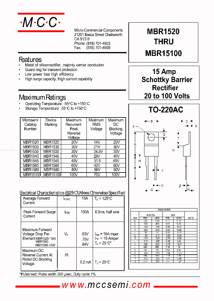 MBR1545_831084.PDF Datasheet Download --- IC-ON-LINE