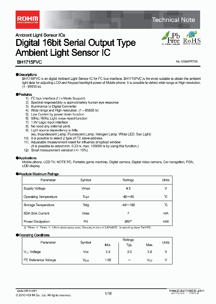 BH1715FVC_914088.PDF Datasheet Download --- IC-ON-LINE