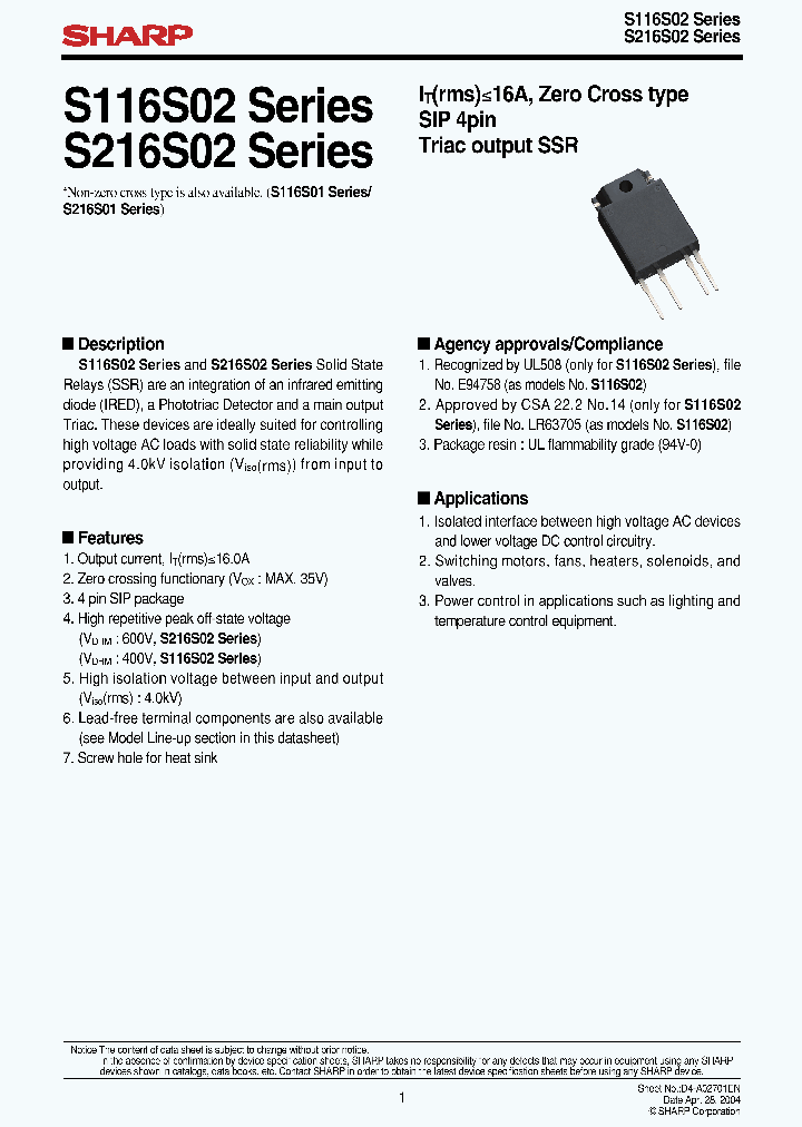 S116S02_1194149.PDF Datasheet Download --- IC-ON-LINE