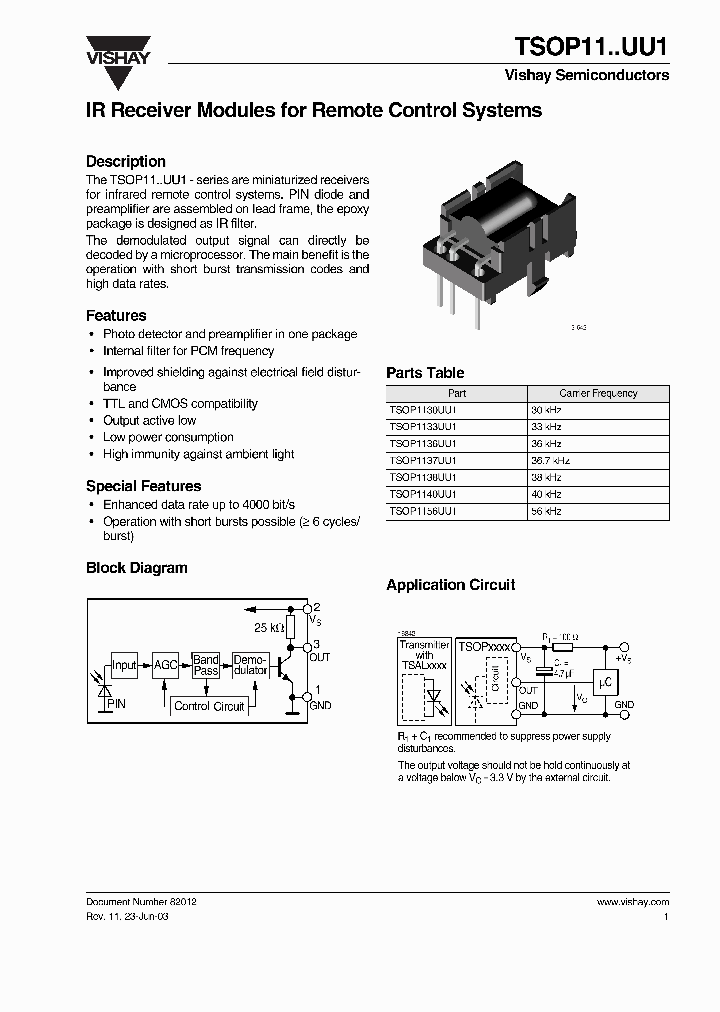 TSOP11UU1_1232977.PDF Datasheet Download --- IC-ON-LINE