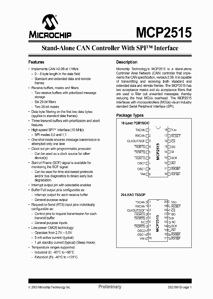 MCP2515-IP_1209952.PDF Datasheet Download --- IC-ON-LINE