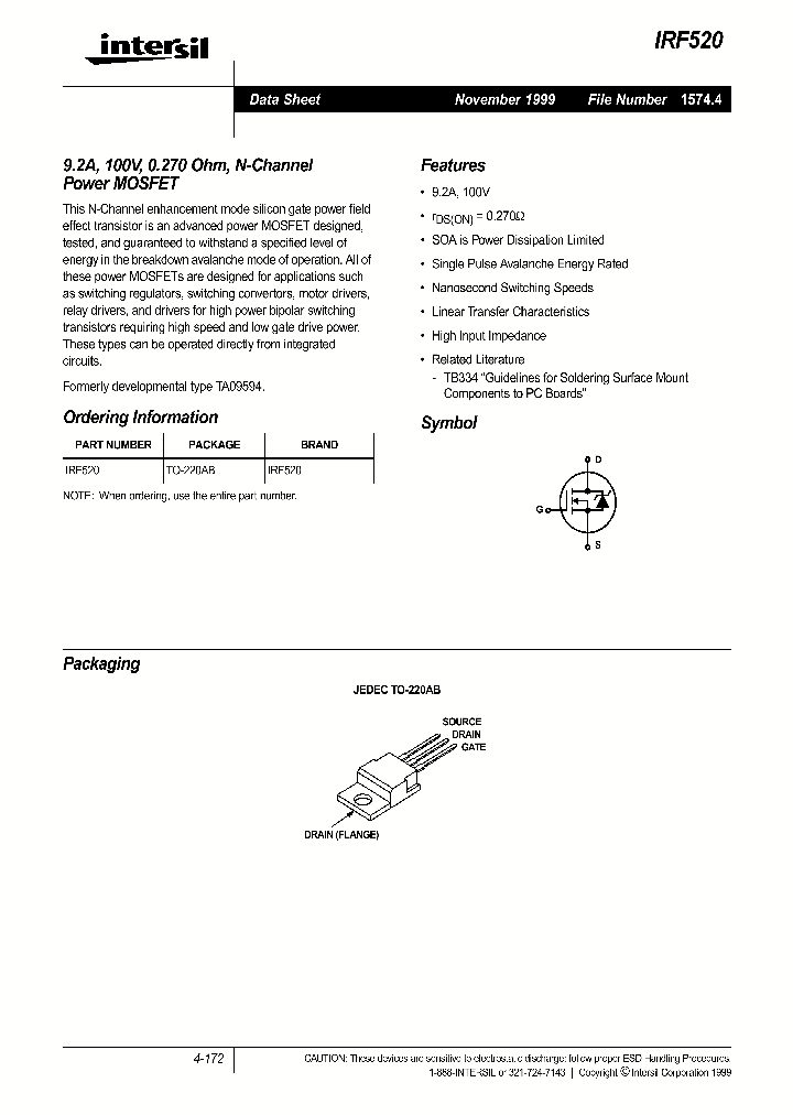 IRF520_916291.PDF Datasheet Download --- IC-ON-LINE