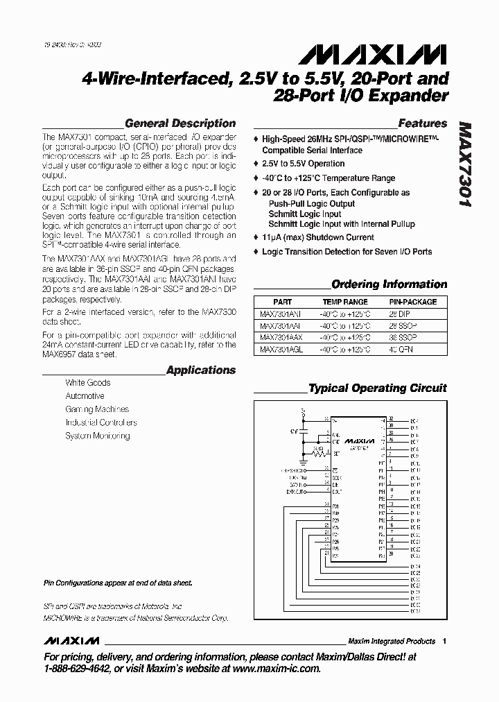MAX7301_1275637.PDF Datasheet Download --- IC-ON-LINE