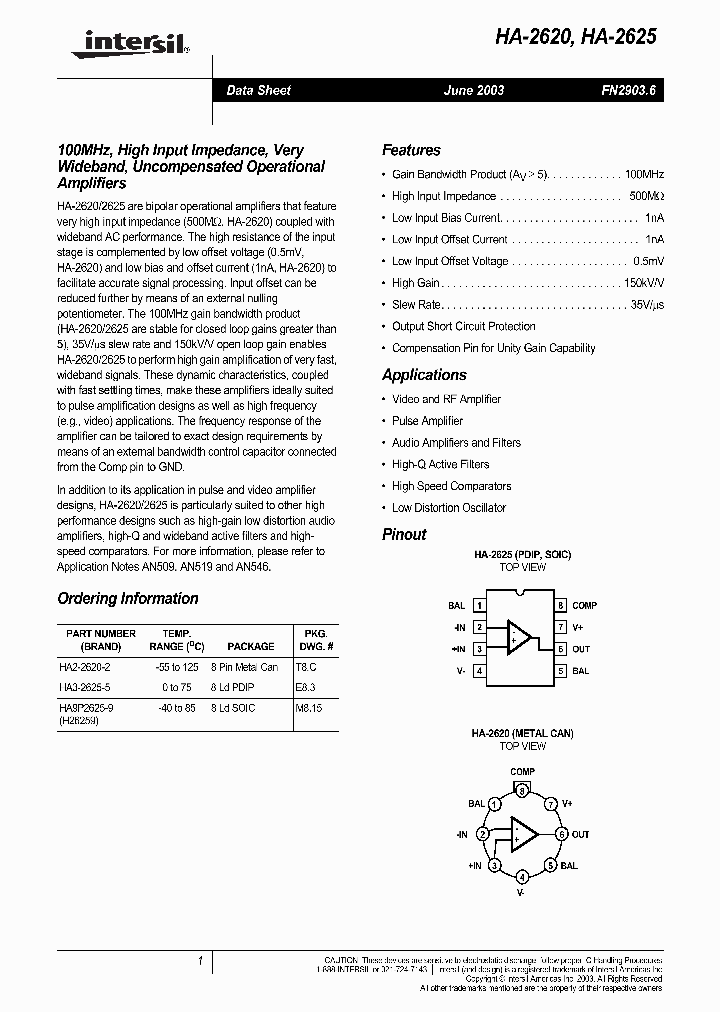 HA-2620_1310933.PDF Datasheet Download --- IC-ON-LINE