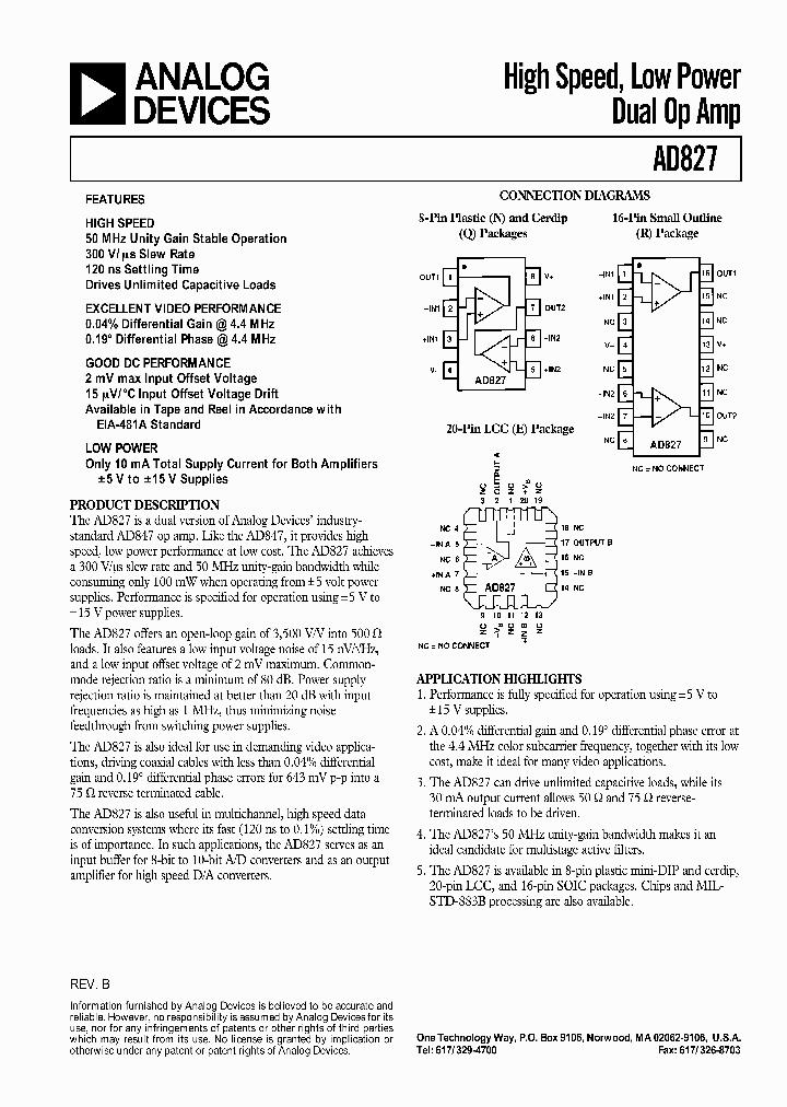 AD827JN_1312307.PDF Datasheet Download --- IC-ON-LINE