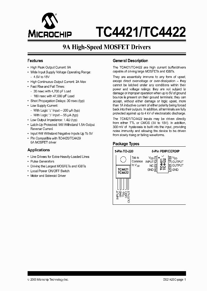 TC4422_1318911.PDF Datasheet Download --- IC-ON-LINE