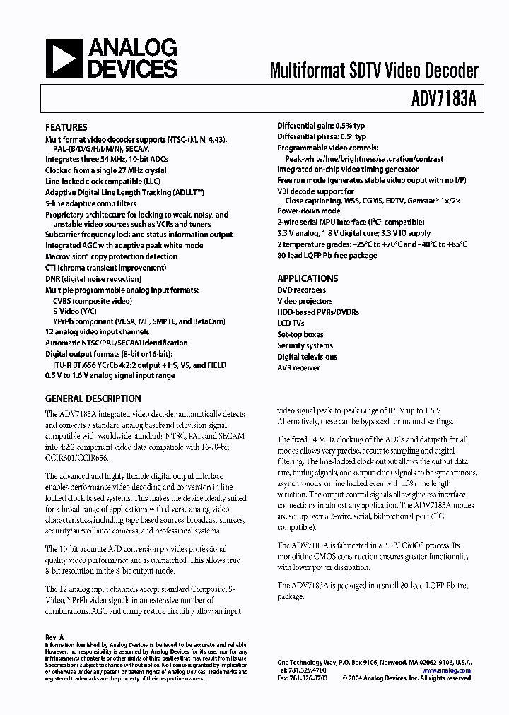 ADV7183ABST_1350481.PDF Datasheet Download --- IC-ON-LINE