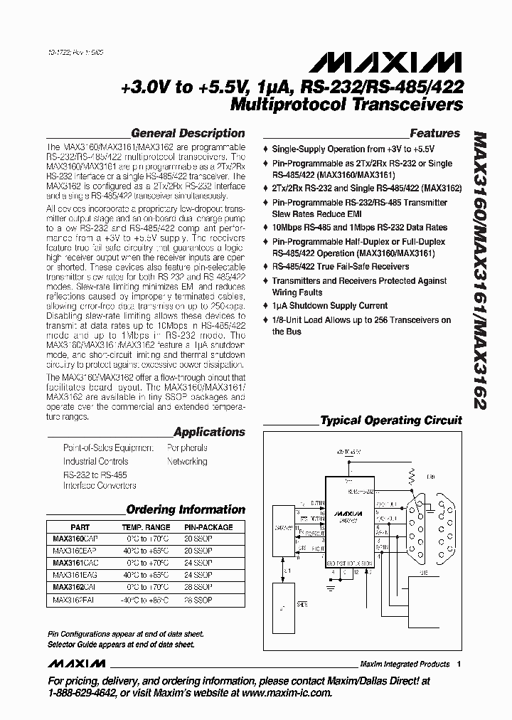 MAX3162CAI_1353763.PDF Datasheet Download --- IC-ON-LINE