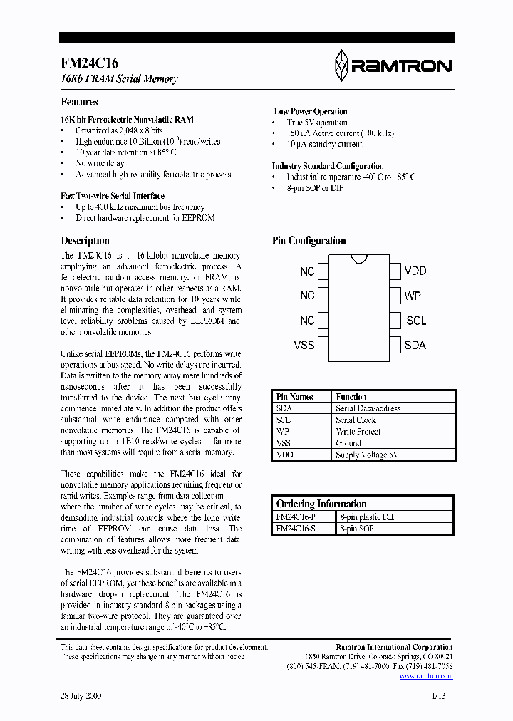 FM24C16_1369726.PDF Datasheet Download --- IC-ON-LINE