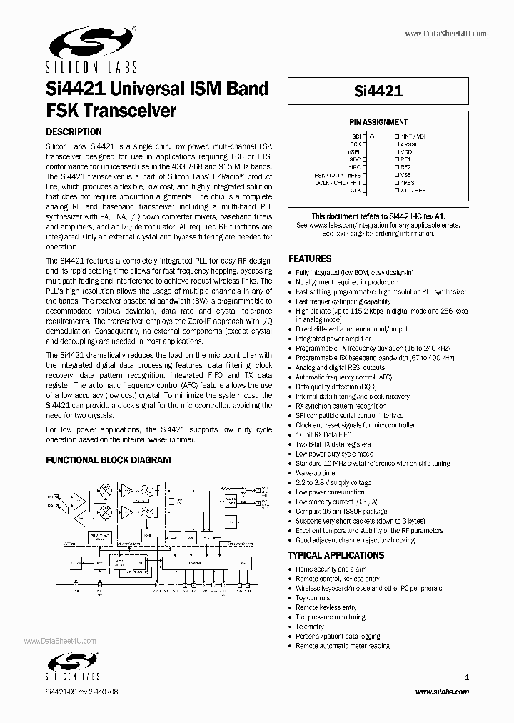 SI4421_1055245.PDF Datasheet Download --- IC-ON-LINE