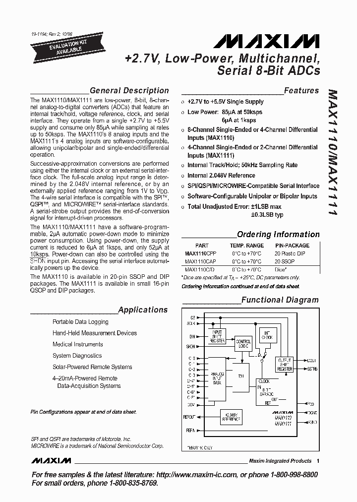 MAX1110CD_1385089.PDF Datasheet Download --- IC-ON-LINE