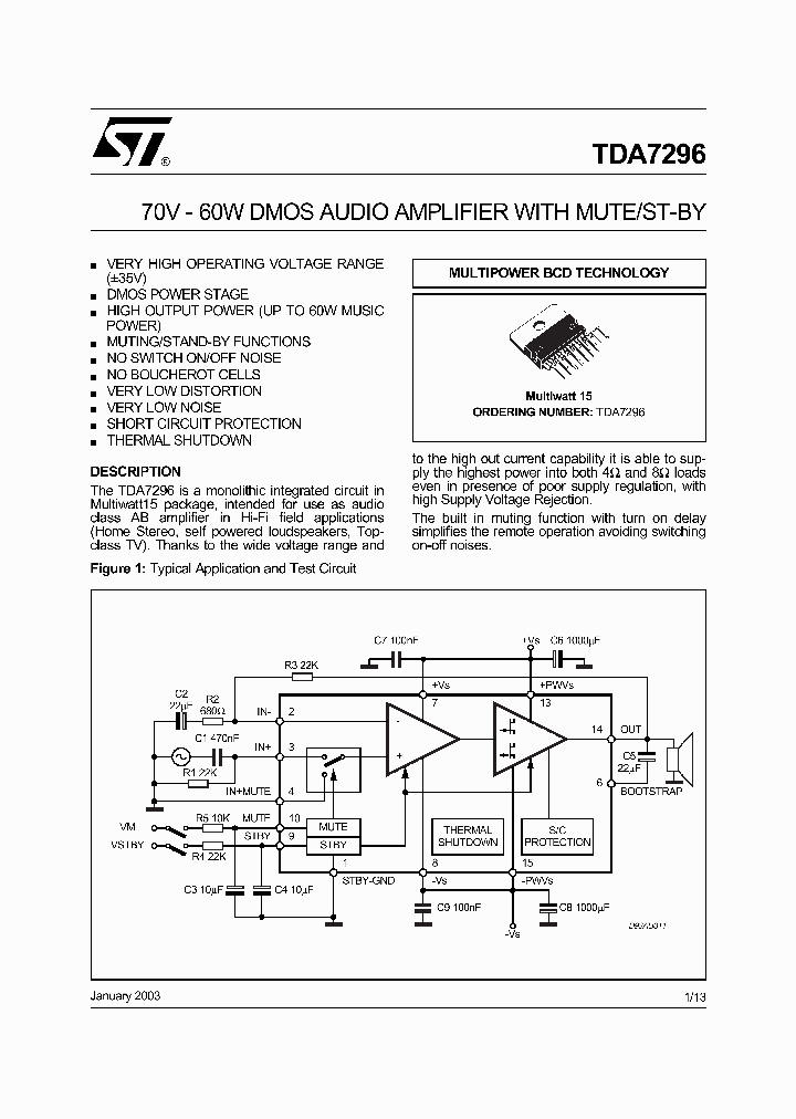 TDA7296_1413866.PDF Datasheet Download --- IC-ON-LINE