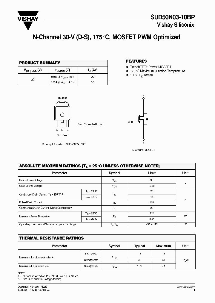 SUD50N03-10BP_1404597.PDF Datasheet Download --- IC-ON-LINE