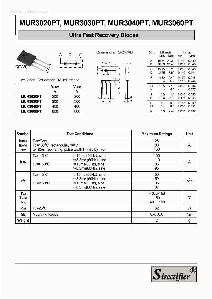 MUR3040PT_1240321.PDF Datasheet Download --- IC-ON-LINE