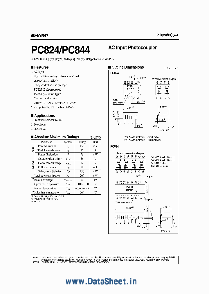PC844_1293871.PDF Datasheet Download --- IC-ON-LINE