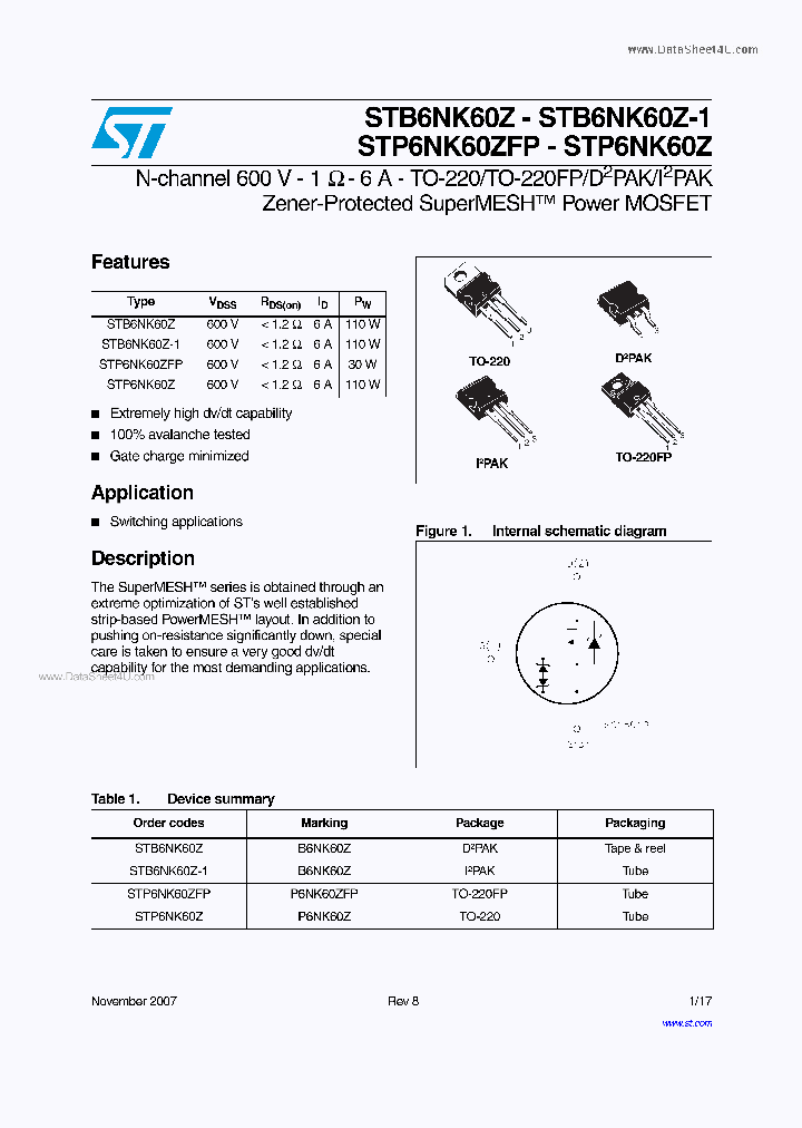 P6NK60ZFP_1398275.PDF Datasheet Download --- IC-ON-LINE