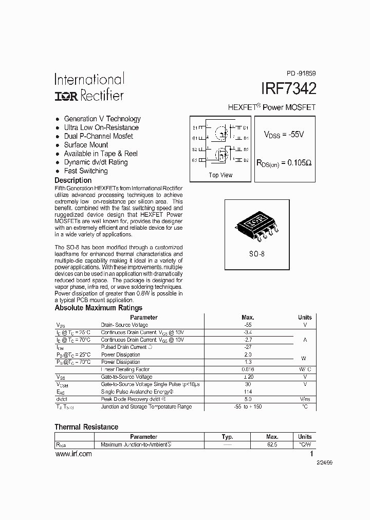 IRF7342TR_1516614.PDF Datasheet Download --- IC-ON-LINE