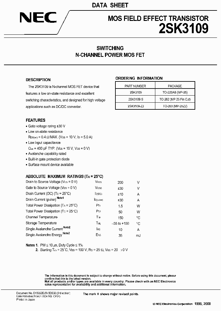 2SK3109-Z_1530376.PDF Datasheet Download --- IC-ON-LINE