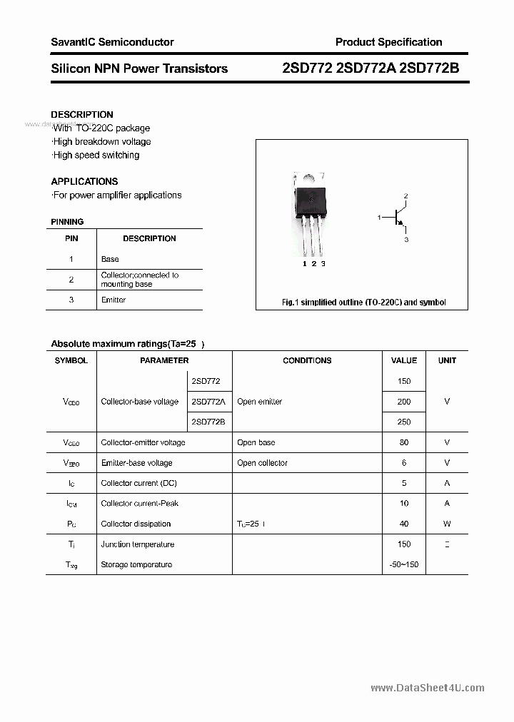 2SD772_1565603.PDF Datasheet Download --- IC-ON-LINE