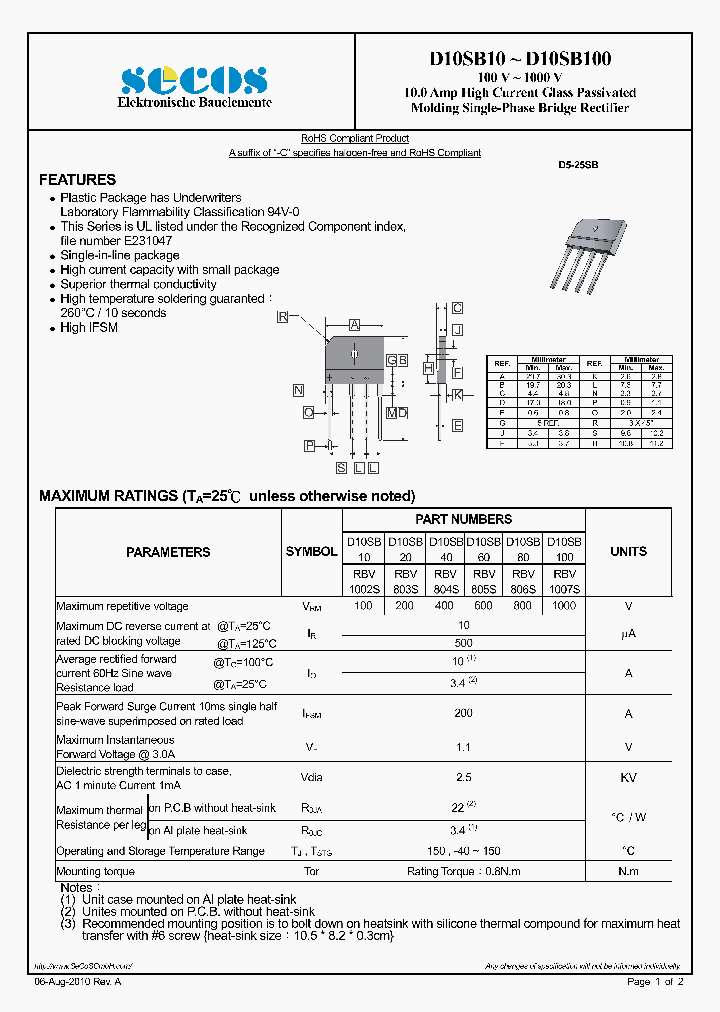 D10SB10_1582492.PDF Datasheet Download --- IC-ON-LINE