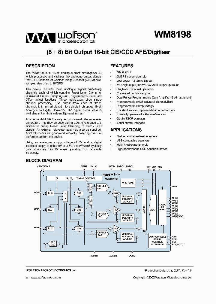WM8198CDSR_1596635.PDF Datasheet Download --- IC-ON-LINE