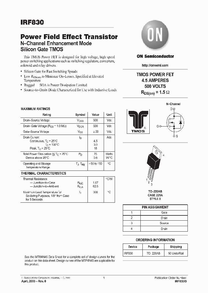 IRF830-D_1605484.PDF Datasheet Download --- IC-ON-LINE