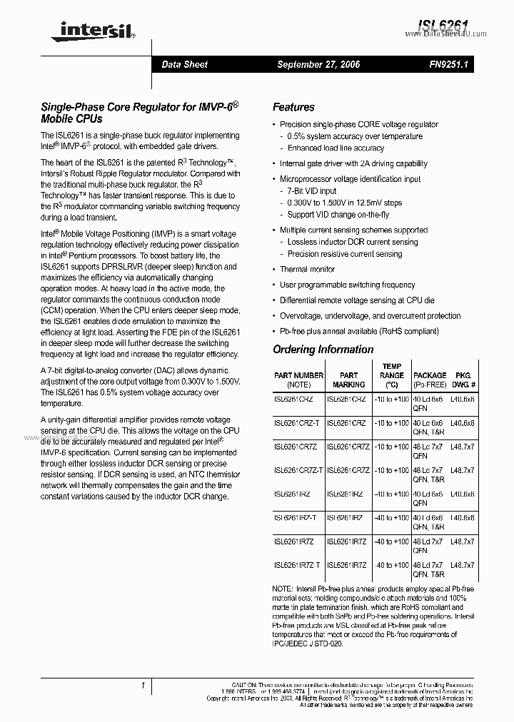 ISL6261_1612307.PDF Datasheet Download --- IC-ON-LINE